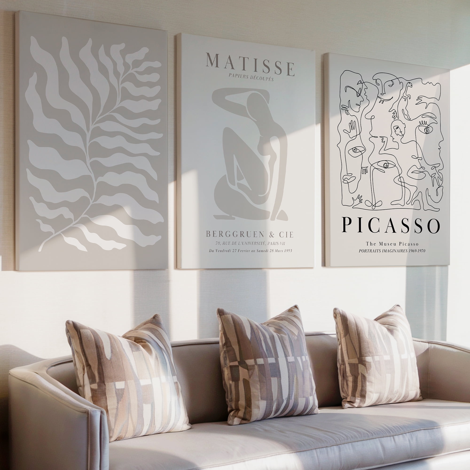 3pcs Mid Century Neutral Beige Gallery Matisse Picasso Exhibition Gift ...