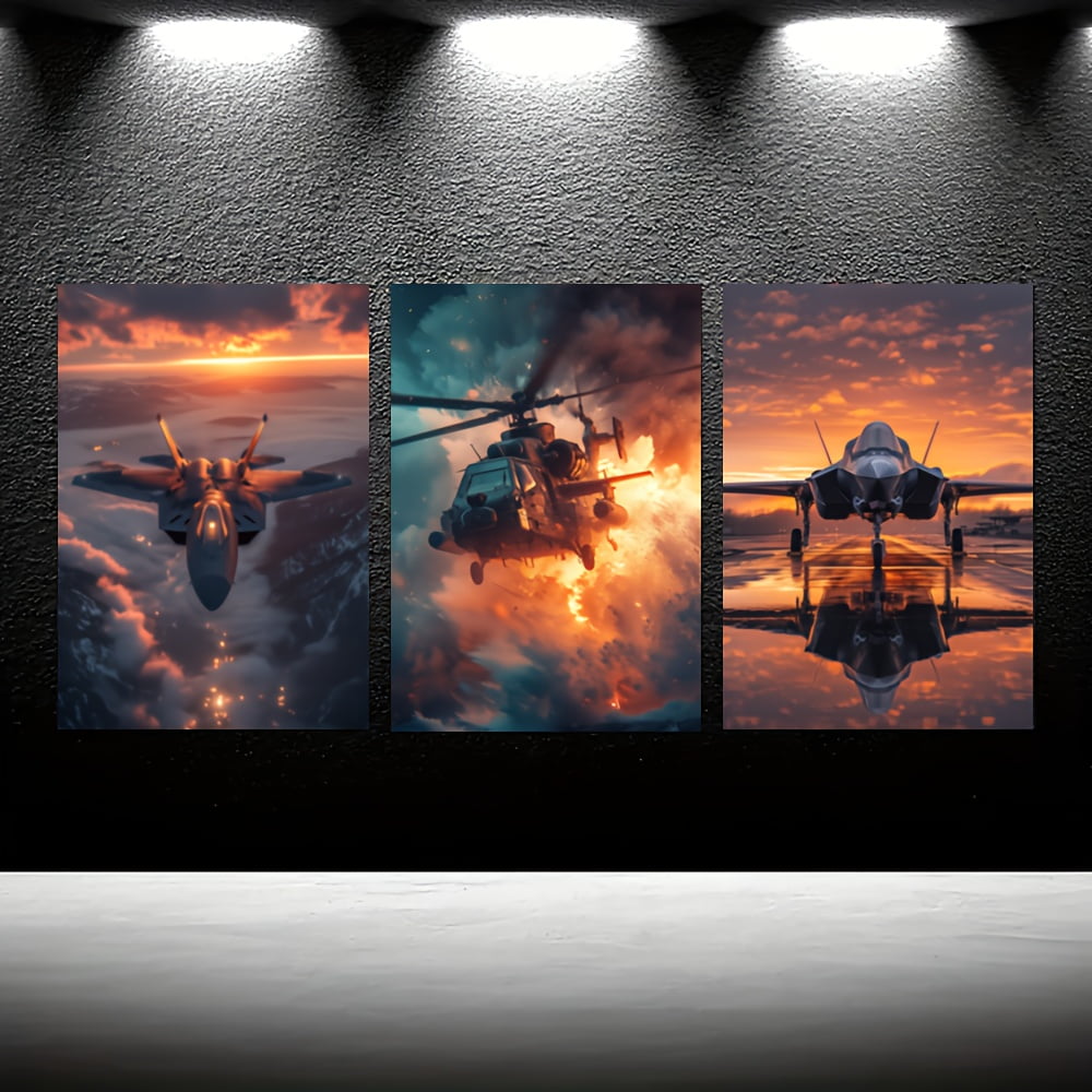 3pcs Military Combat Aircraft Canvas Art Print Set, Frameless ...