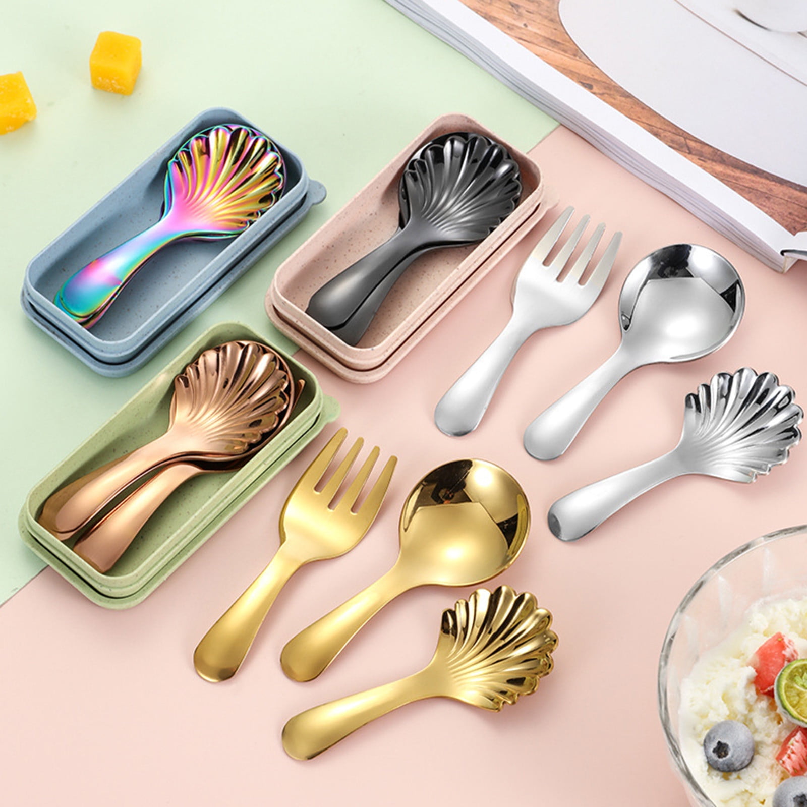 3pcs Mini Shell-Shaped Food-Grade Stainless Steel Coffee Spoon Set ...