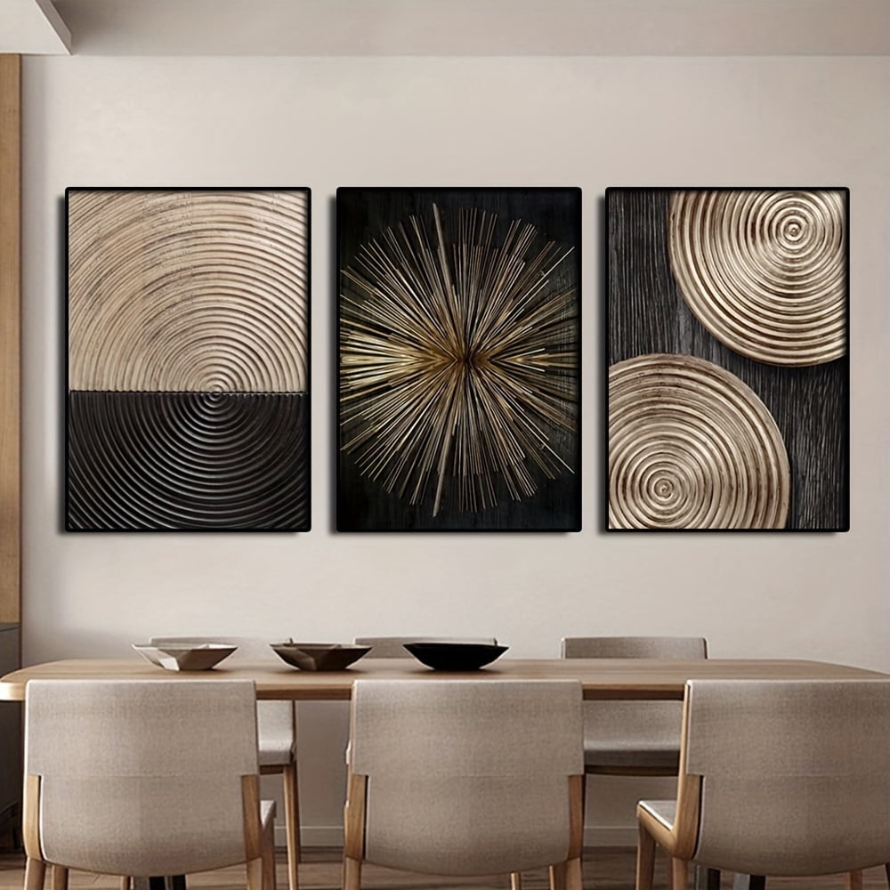 3pcs Modern Abstract Black Wood Grain Canvas Wall Art Set, Nordic ...