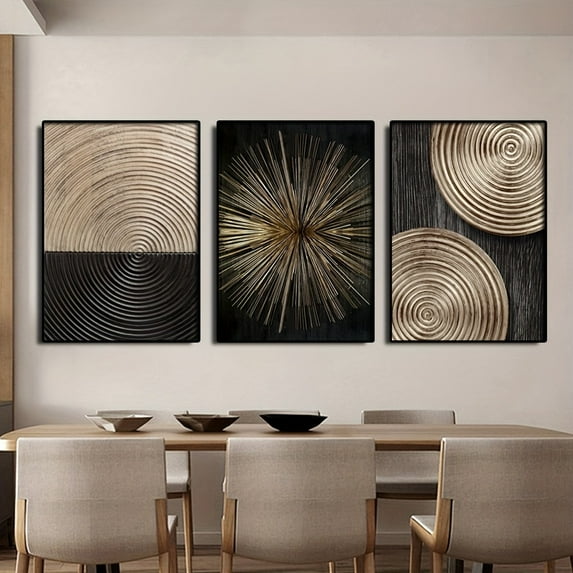 3pcs Modern Abstract Black Wood Grain Canvas Wall Art Set, Nordic ...