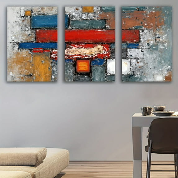 3pcs Modern Abstract Canvas Wall Art Set - Frameless, Bold Colors in ...