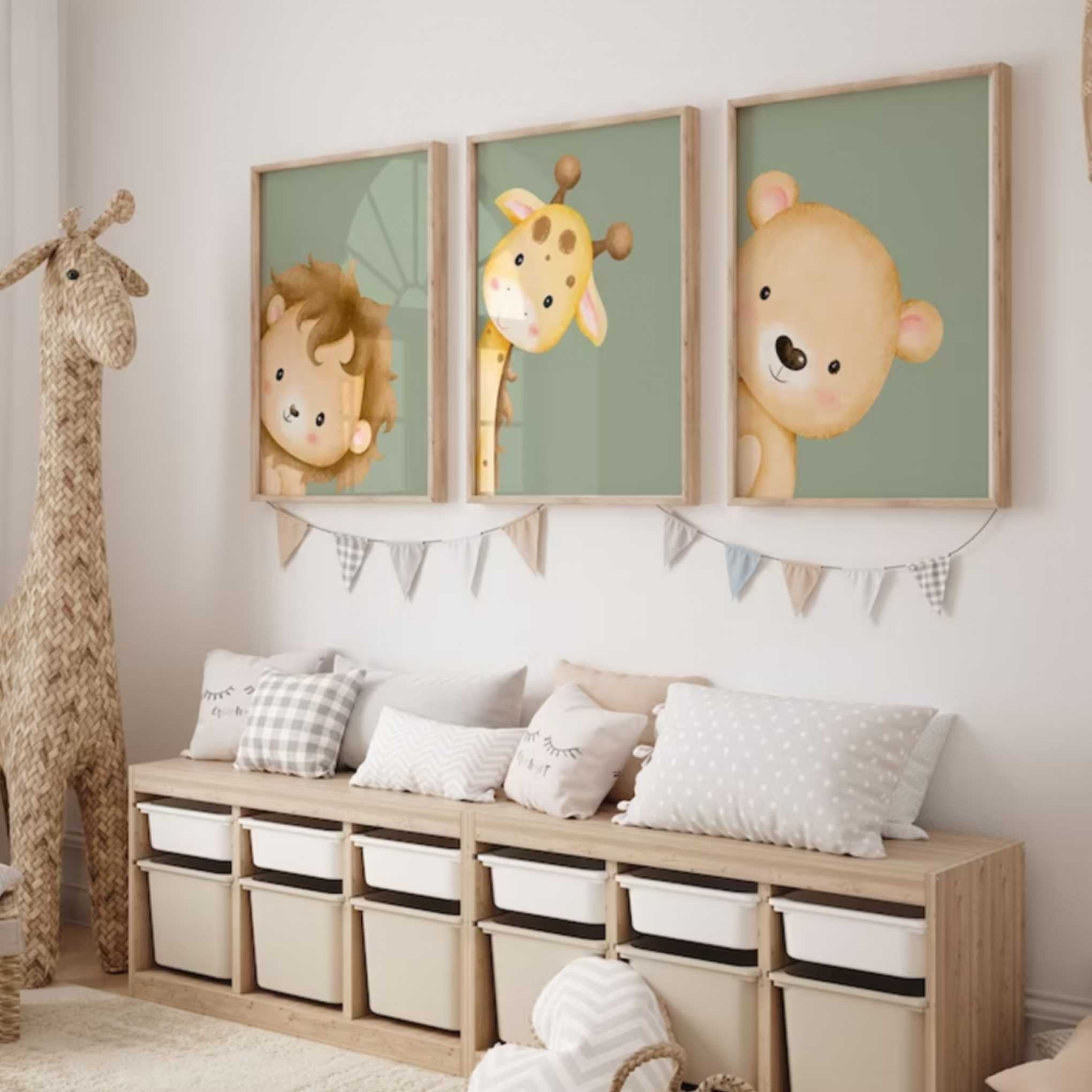 3pcs Modern Bohemian Safari Nursery Wall Art Set, Frameless Canvas ...