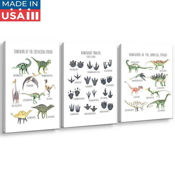 3pcs Modern Cute Jurassic Dinosaurs And Footprints Decorative Painting ...
