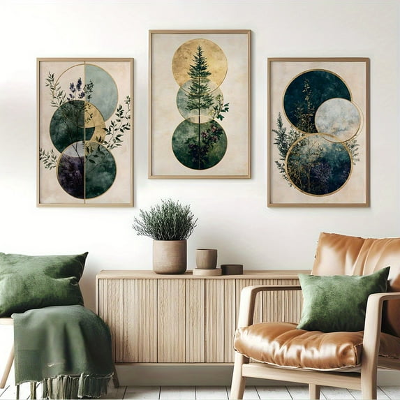 3pcs Modern Green Plant Canvas Set - Frameless Wall Art Prints, Chic ...