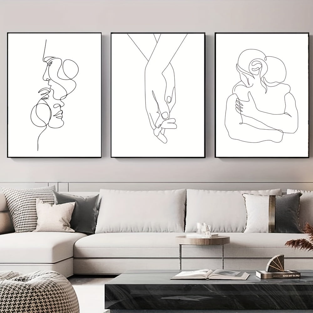 3pcs Modern Line Art Couple Embrace Canvas Prints - Frameless Wall ...