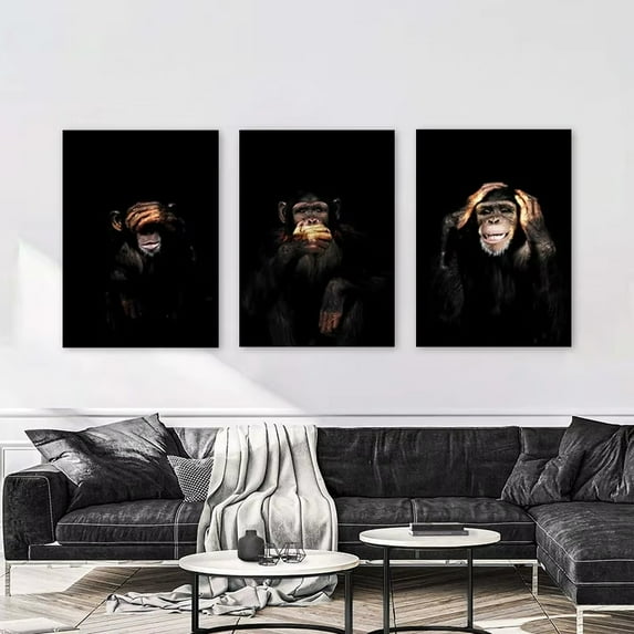 3pcs Modern Monkey Canvas Art Prints - "No Speak, No See, No Listen ...