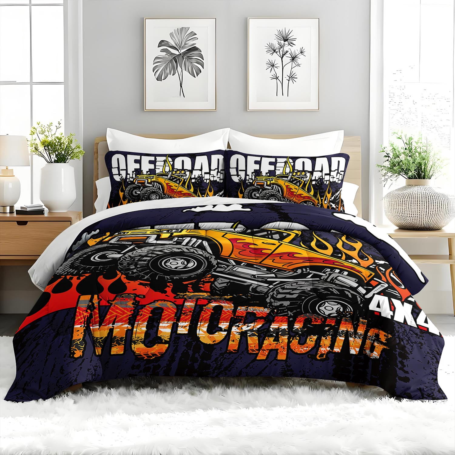 3pcs Monster Truck Comforter Set, OffRoad Bedding Set for Bedroom or ...