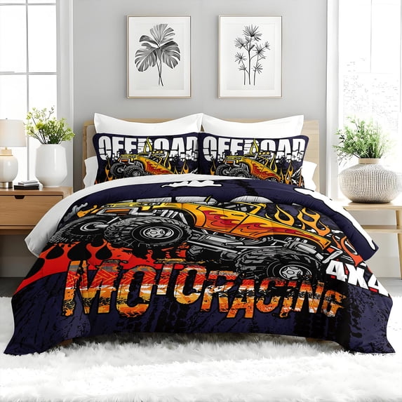3pcs Monster Truck Comforter Set, OffRoad Bedding Set for Bedroom or ...