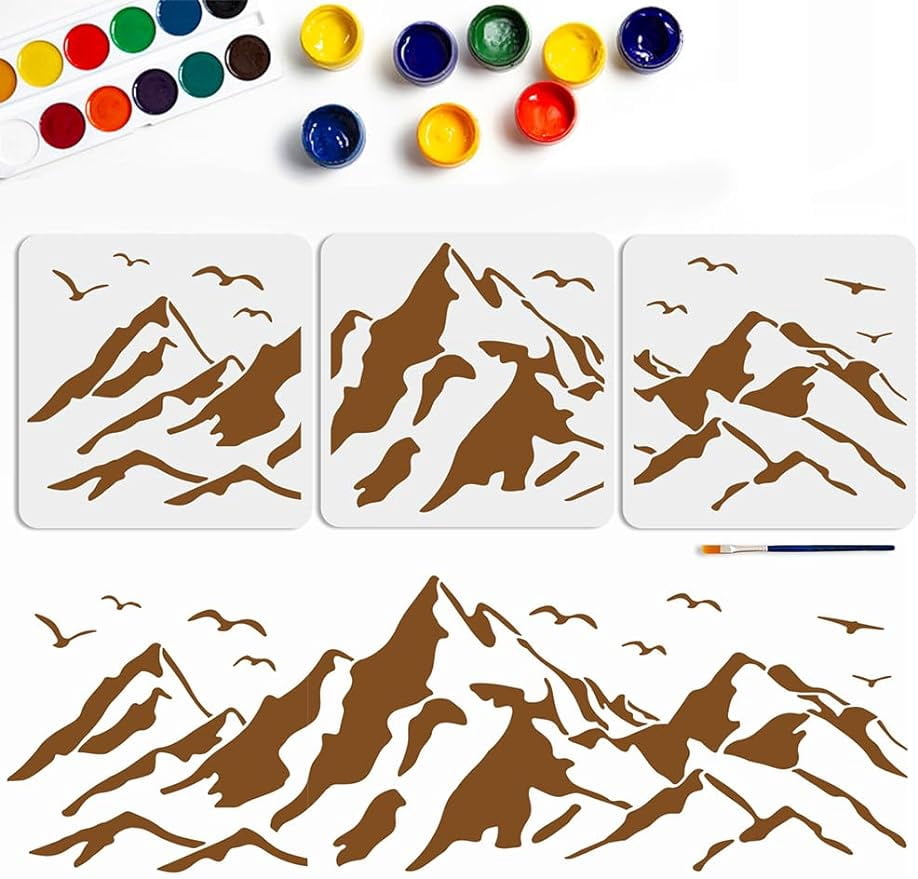 3pcs Mountain Stencil Mountain Bird Template Mountains Landscape ...