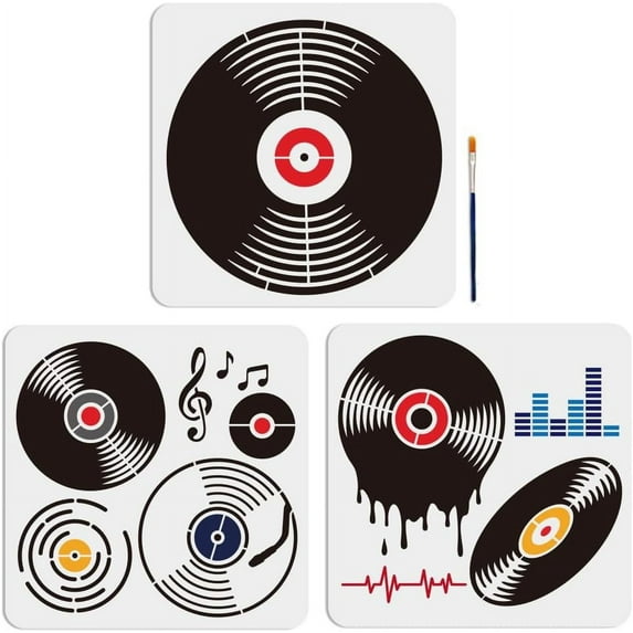 3pcs Music Record Notes Stencils 11.8×11.8inch Vintage Music Record ...
