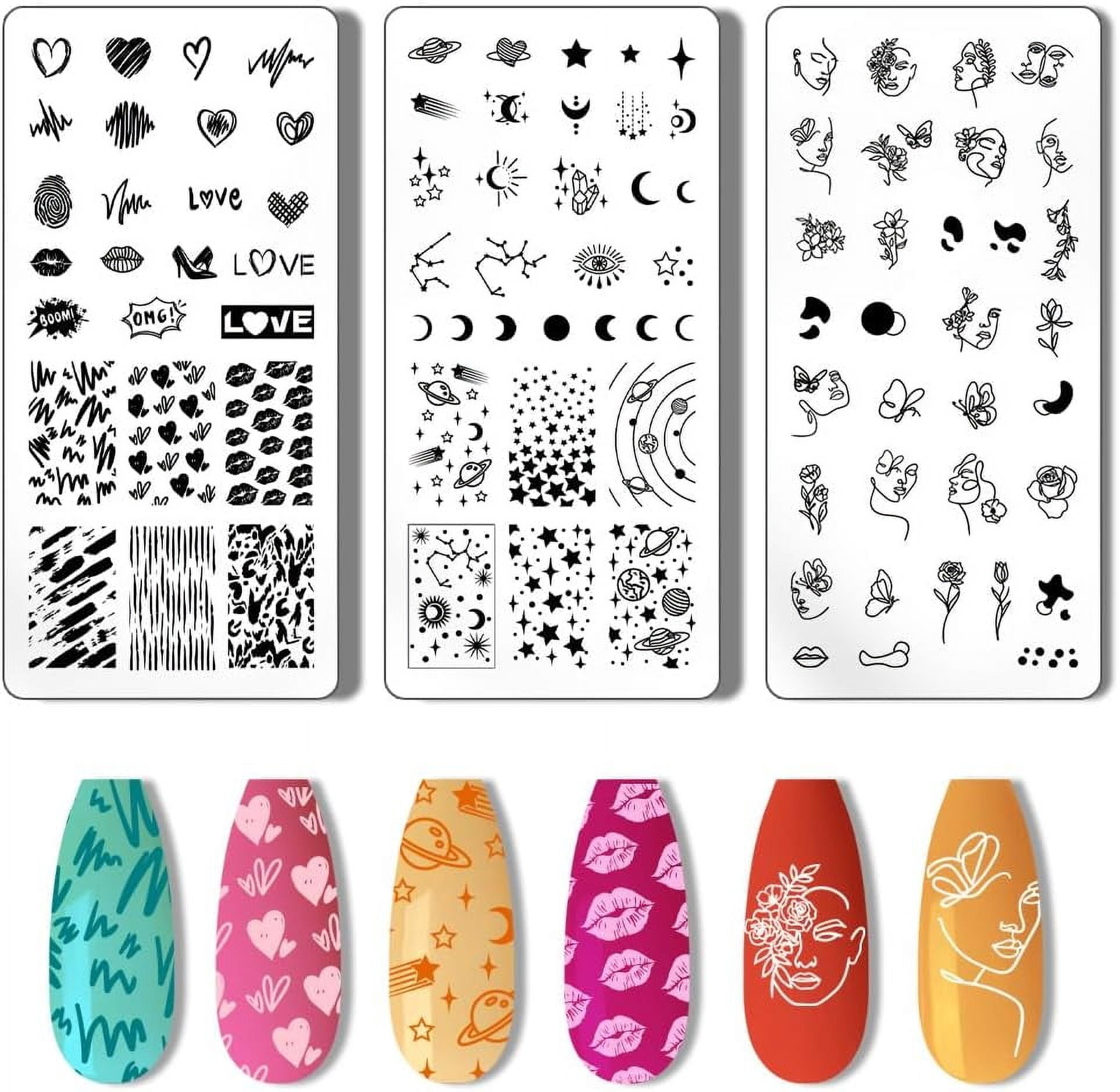 3pcs Nail Art Template Nail Stamping Plate DIY Stamping Nail Template ...