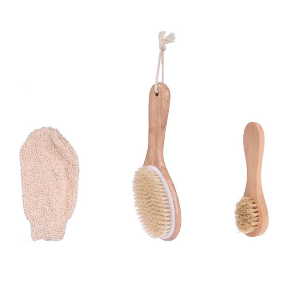 3pcs Natural Bristles Body Brush Face Brush and Bath Glove Bathing Tool ...