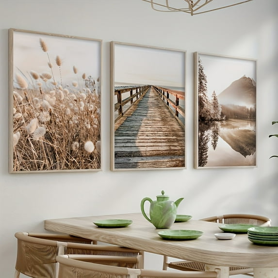 3pcs Natural Landscape Art Posters Dry Reed Canvas Wall Hanging ...