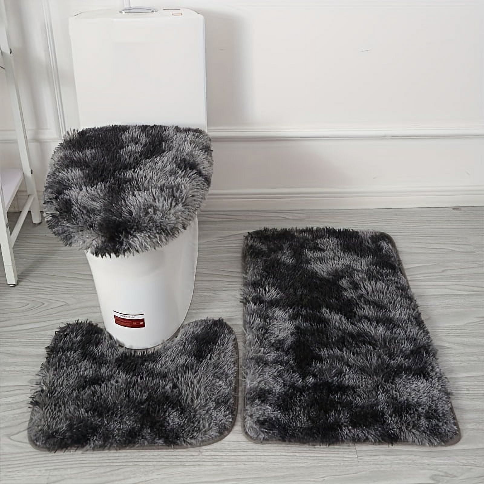 3pcs Non-slip Bath Rugs Set with Toilet U-shape Mat and Lid Cover ...