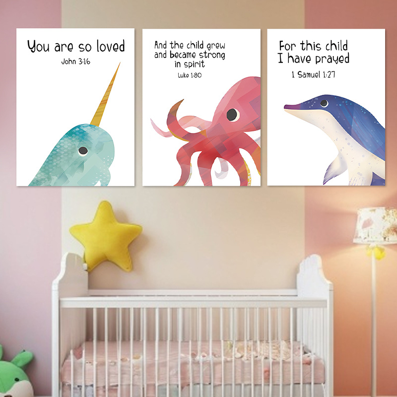 3pcs Ocean Animal Inspirational Wall Art Set, Frameless Thick Canvas ...