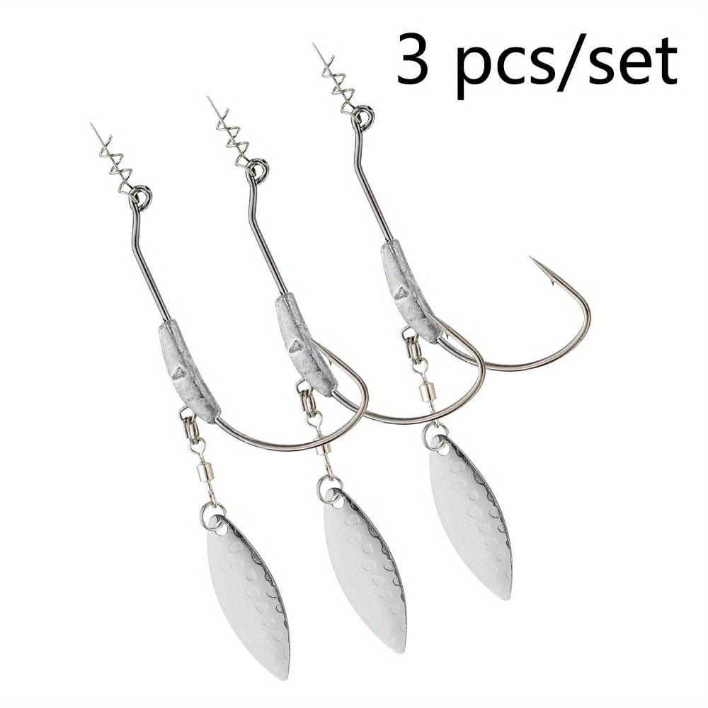 3pcs Offset Fishing Hooks Weighted Crank Hook With Spoon Sequins ...