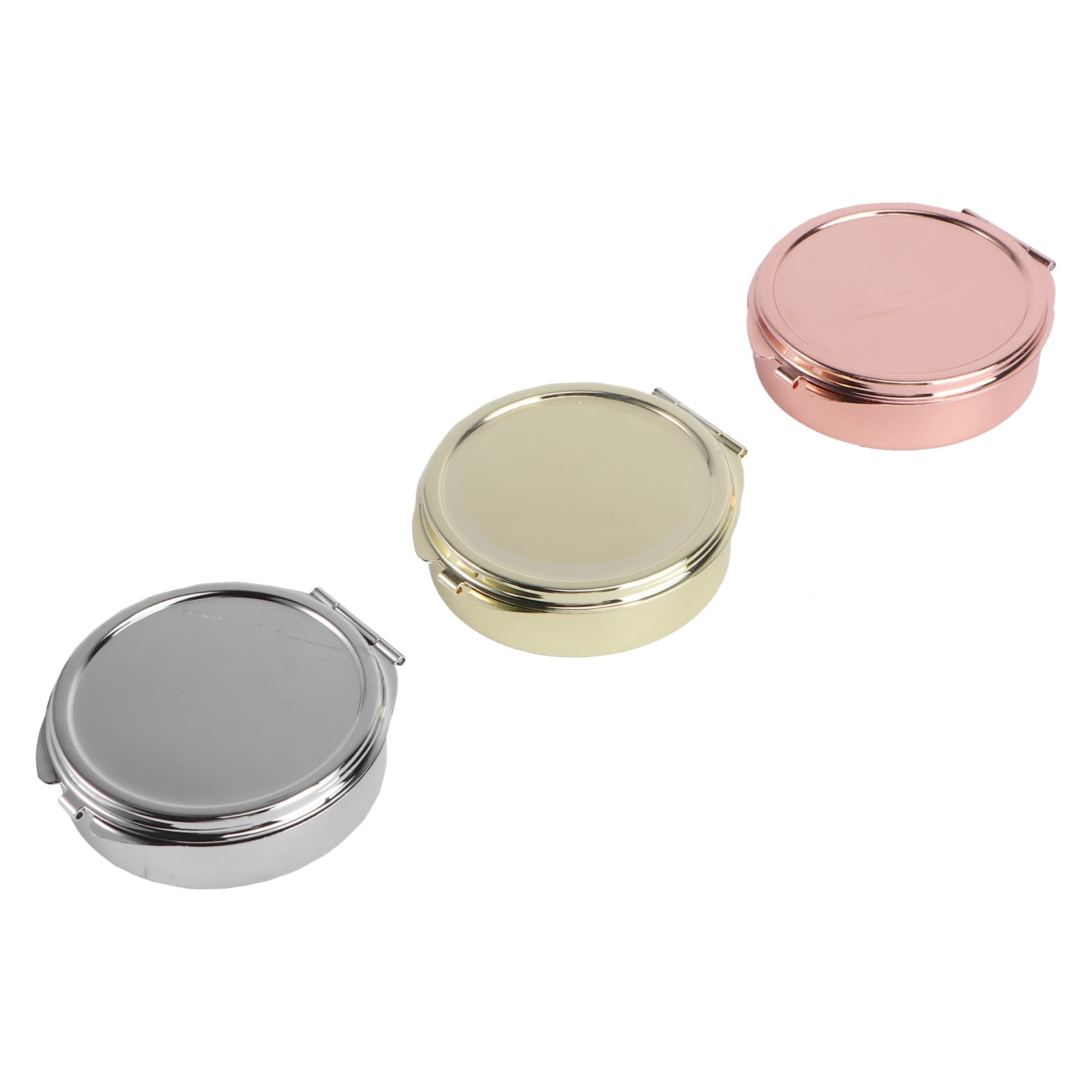 3pcs Organizers Metal Cases Portable Round Medicine with Mirror ...