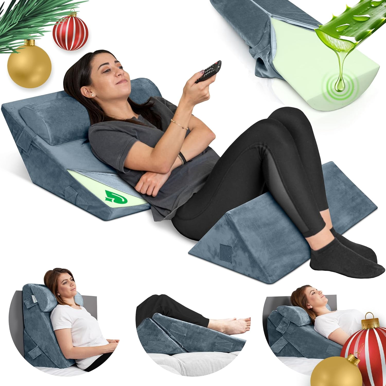 3pcs Orthopedic Bed Wedge Pillow Set, Post Surgery Aloe Vera Memory ...