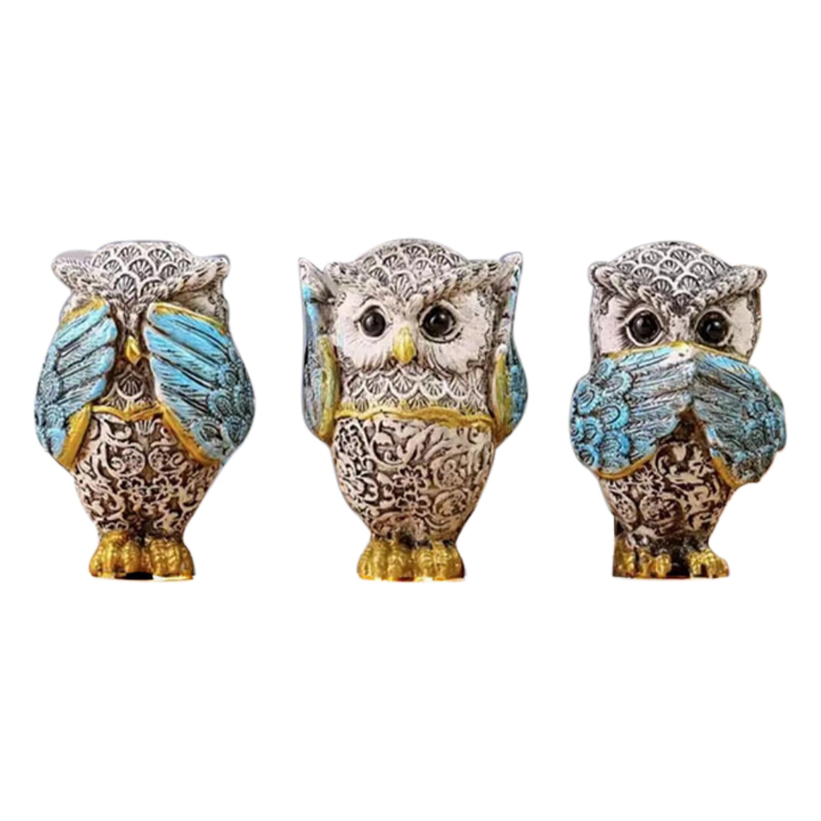 3pcs Owl Statue Set for Home Decor - Hear-No, See-No, Speak-No Evil ...