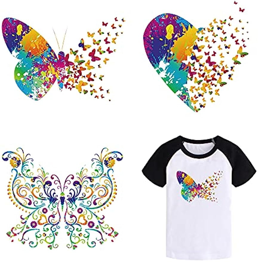 3pcs PET Butterfly Heart Pattern Iron-on Heat Transfer Stickers Iron On ...