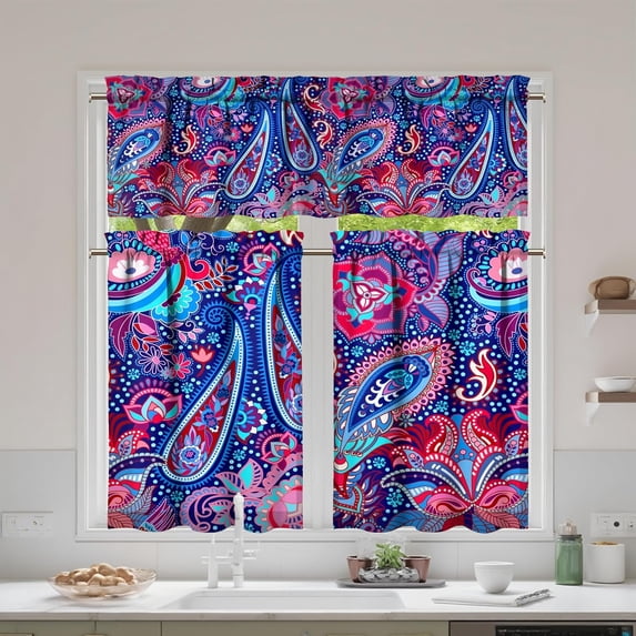 3pcs Paisley Kitchen Curtains and Valances Set Funny Window Over Sink ...