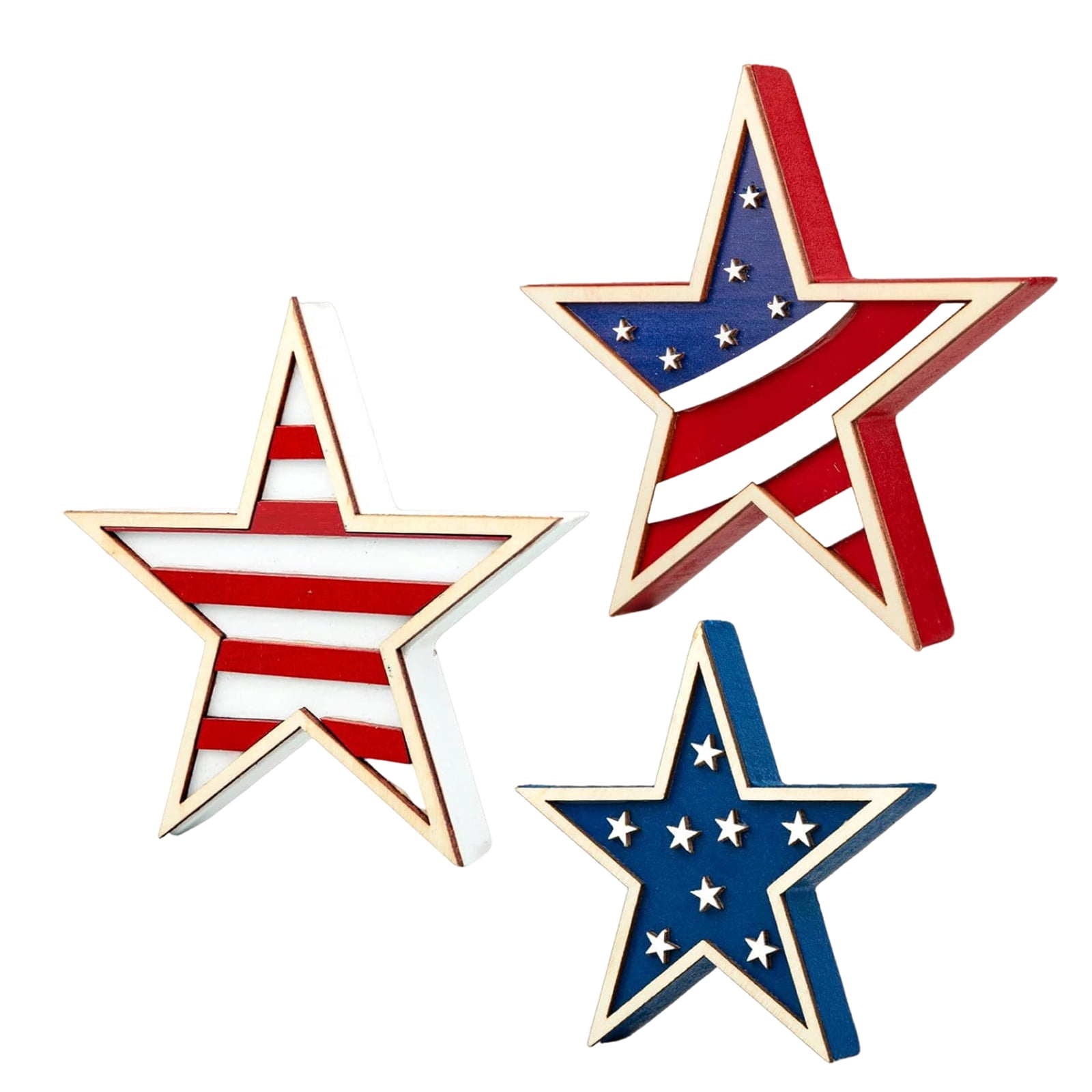 3pcs Patriotic Wooden Star Decor Set, Independence Day Red White Blue ...