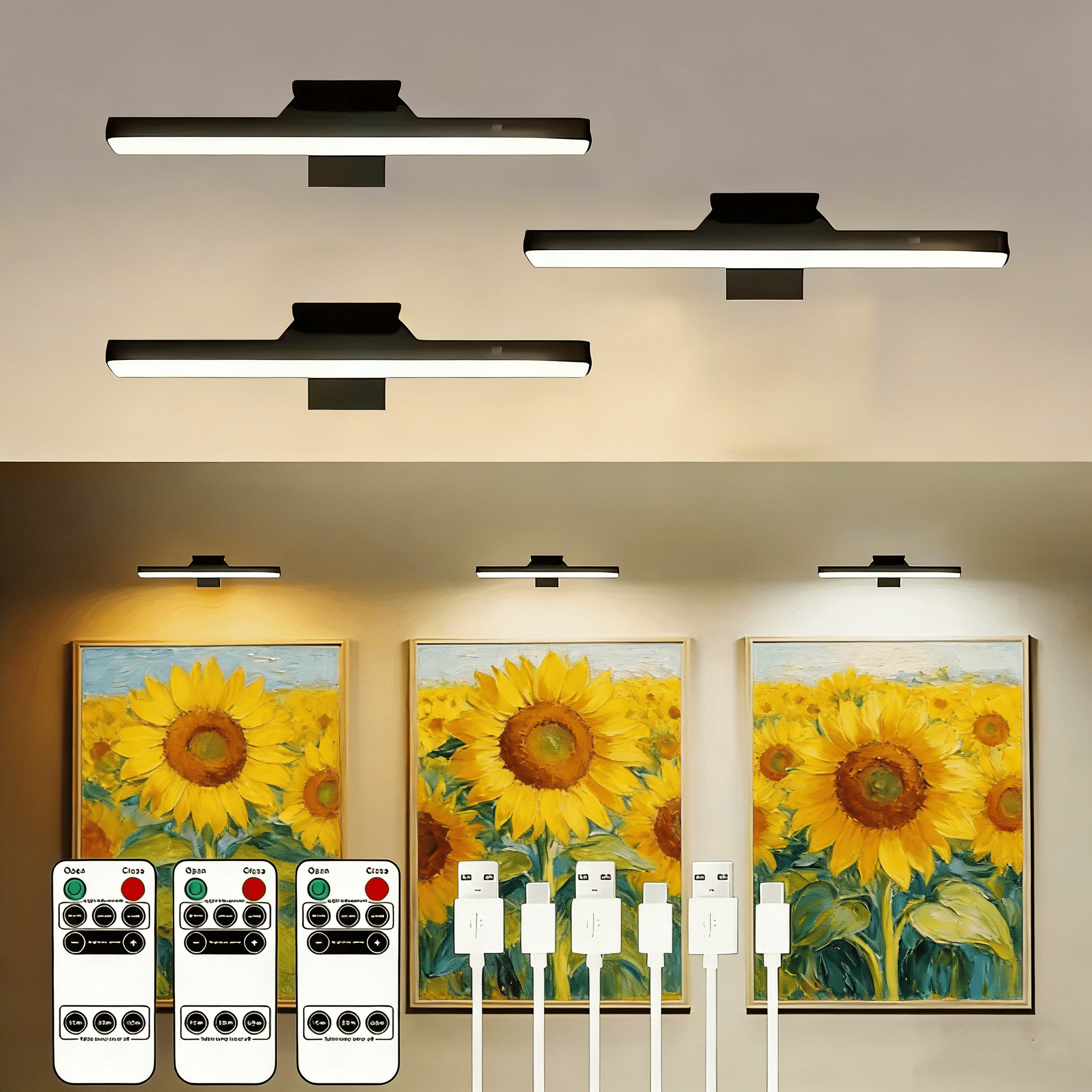 3pcs Picture Lights for Wall, Rechargeable Battery Operated LED Picture ...