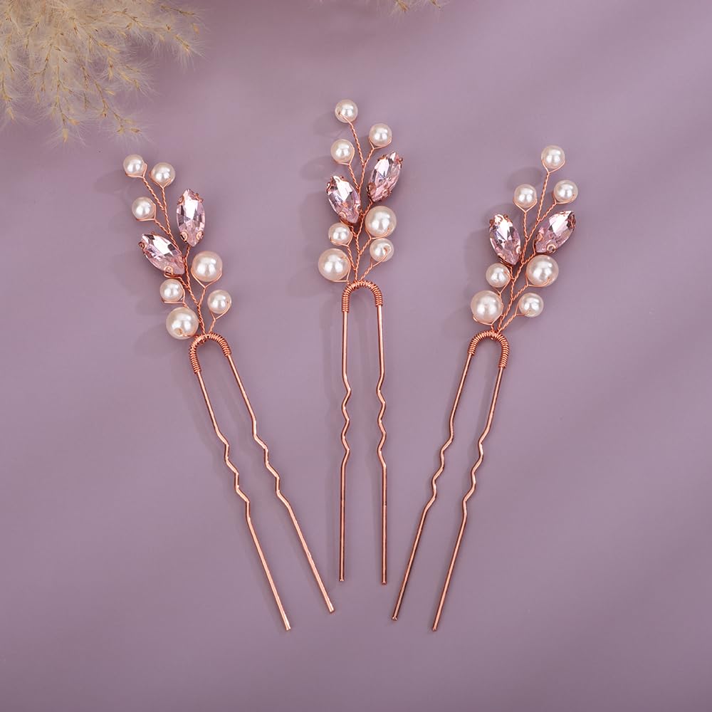 3pcs Pink Crystal Pearl Hair Pins Clips Handmade Blue Red Pink ...