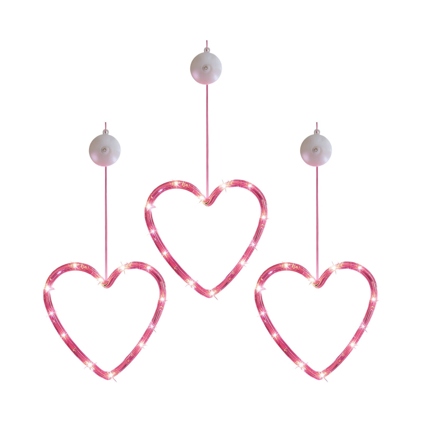 3pcs Pink Heart-Shaped Window Light Valentine's Day LED Suction Cup ...