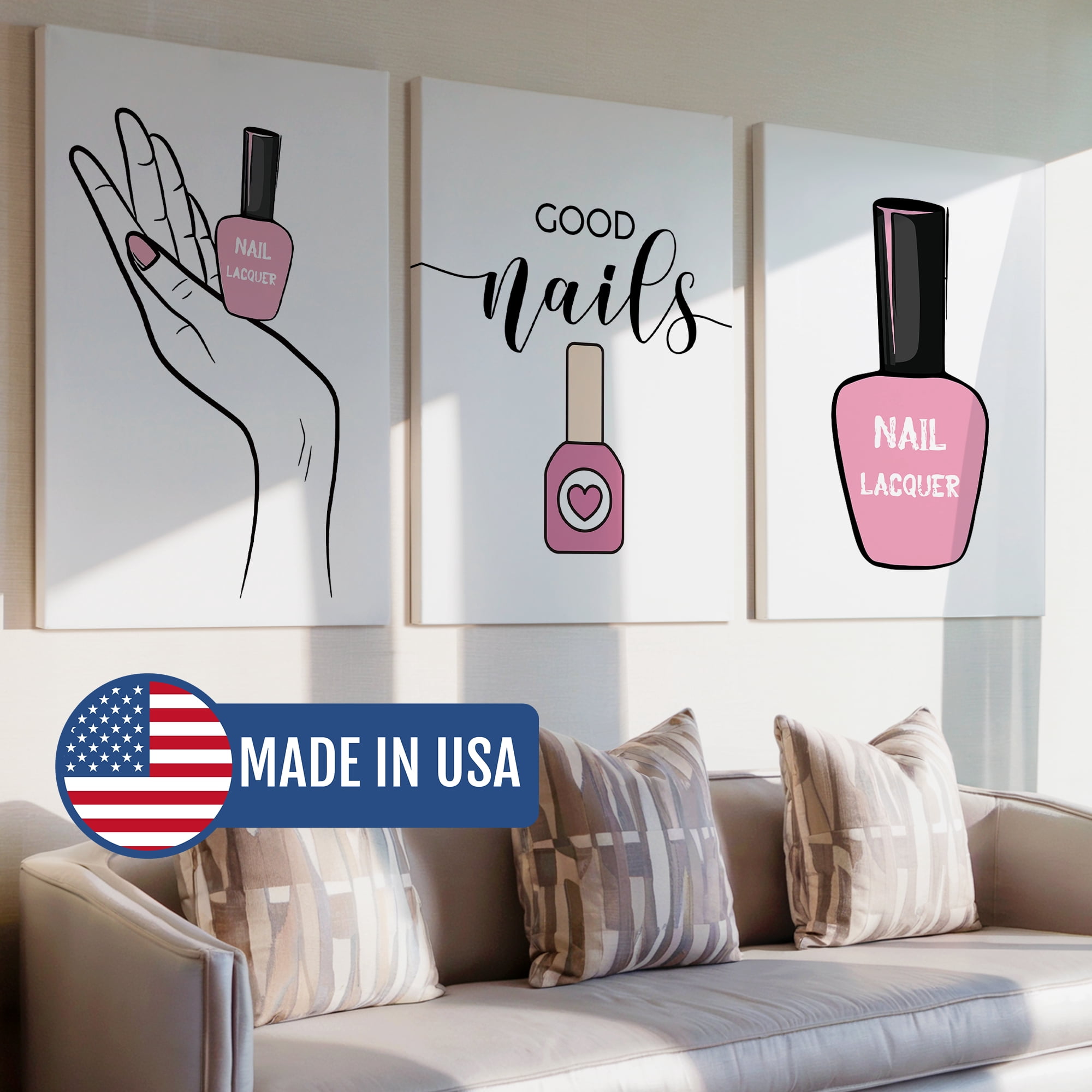 3pcs Pink Nail Polish Decorative Painting, Canvas 16x24inch Inner ...