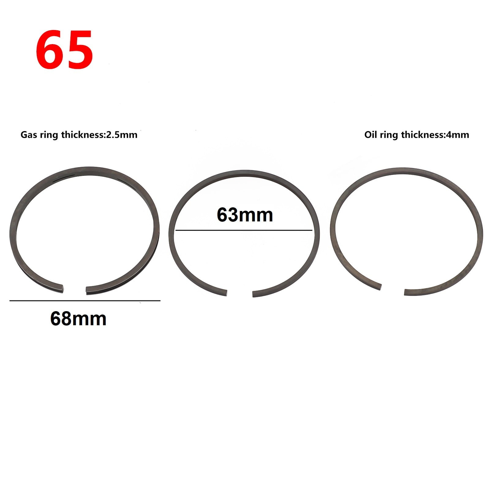 3pcs Piston Ring Set for Air Compressors with 42mm to 100mm Cylinder ...