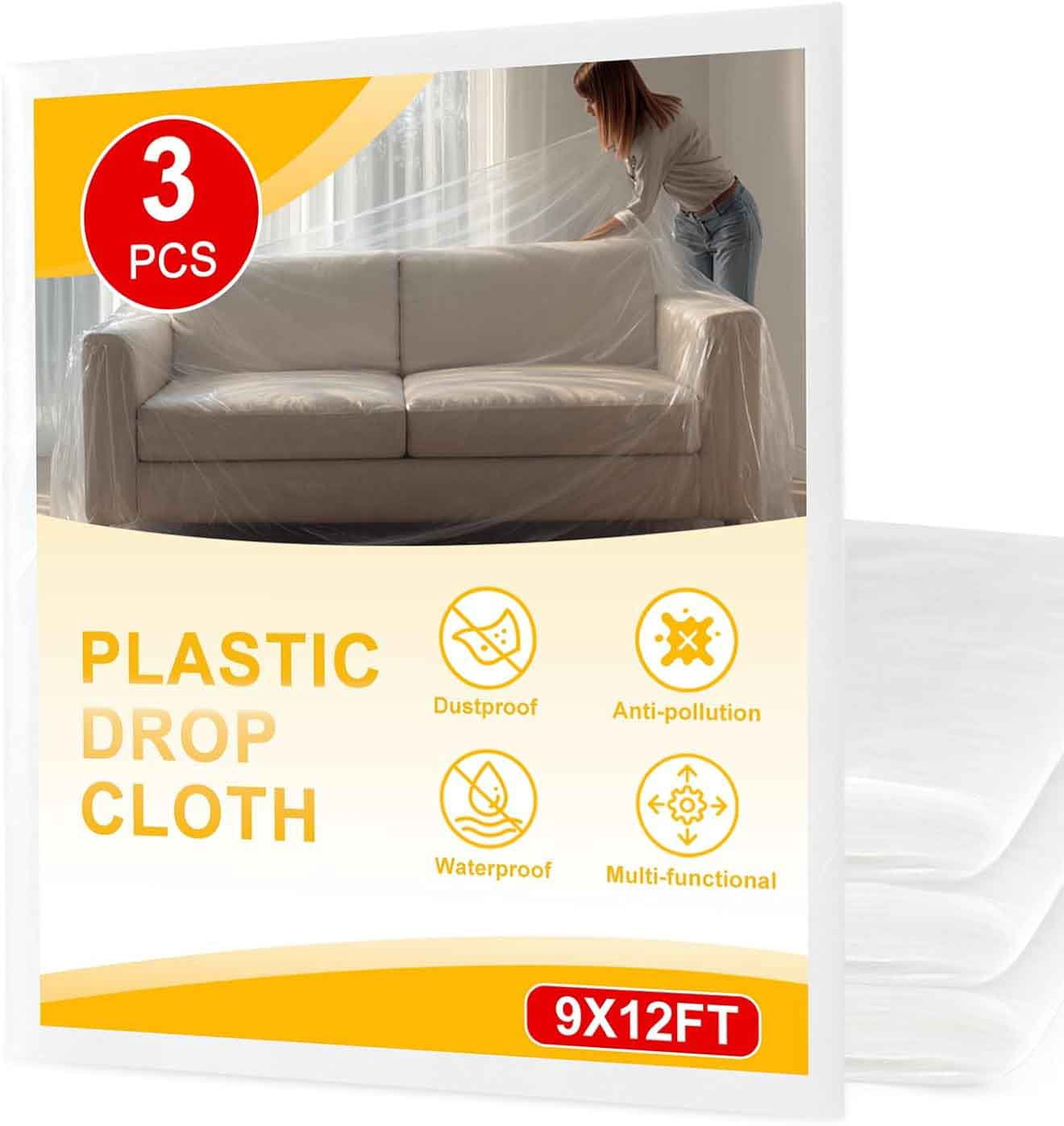 3pcs Plastic Drop Cloths, Waterproof Anti-dust Cover, Disposable Tarp ...