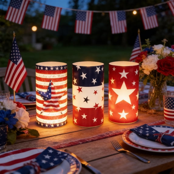 3pcs Plastic Electronic Independence Day Flickering Candle Lamp, Red ...