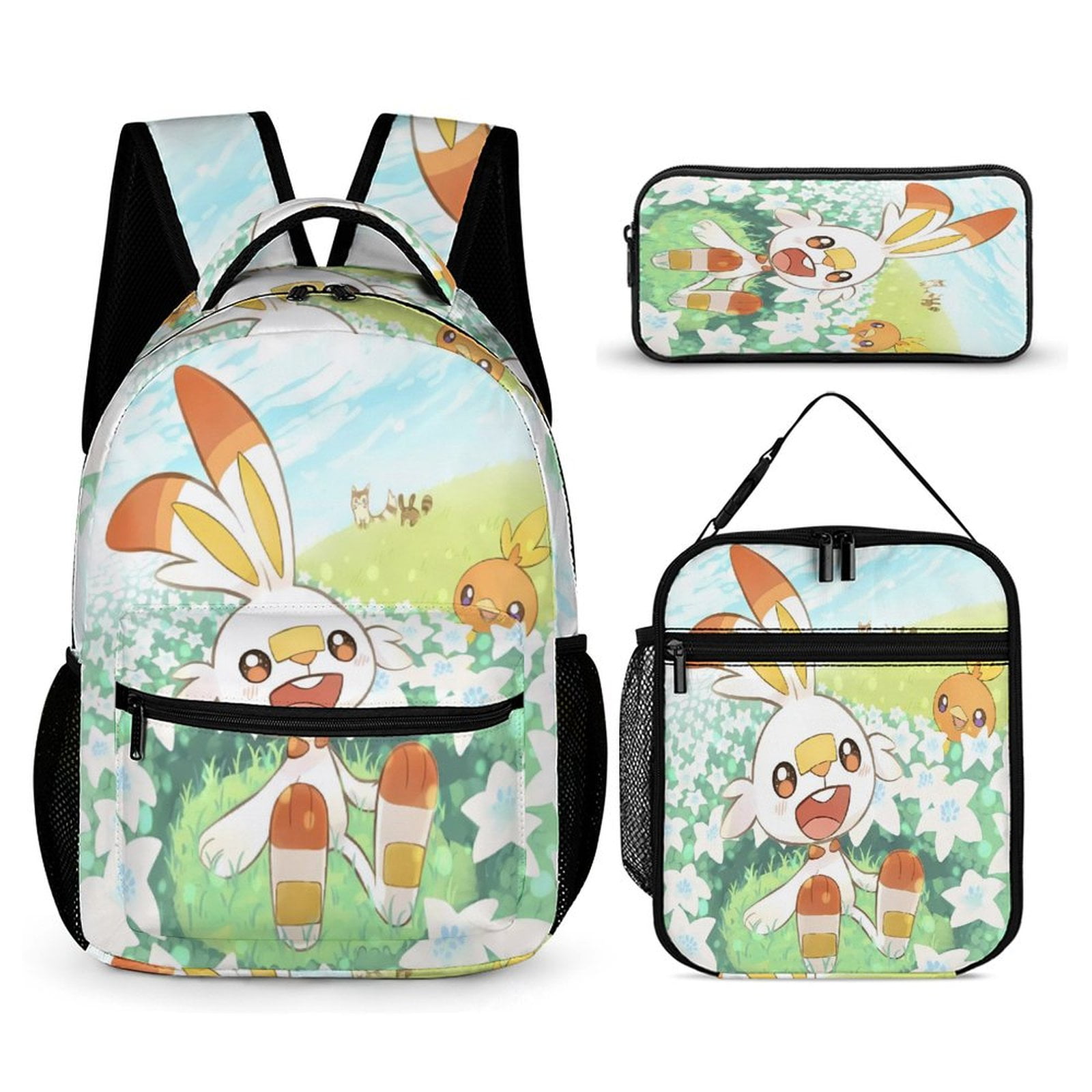 3pcs Poke-Mon_Bunny Backpack Set, Multi-functional Laptop Bag 17in ...
