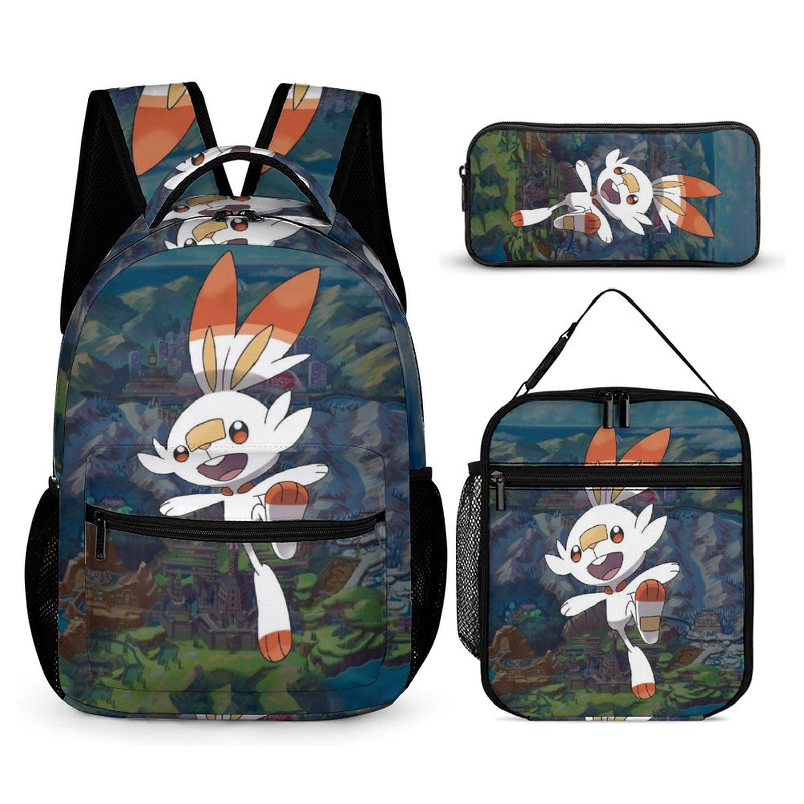 3pcs Poke-Mon_Bunny Backpack Set, Multi-functional Laptop Bag 17in ...