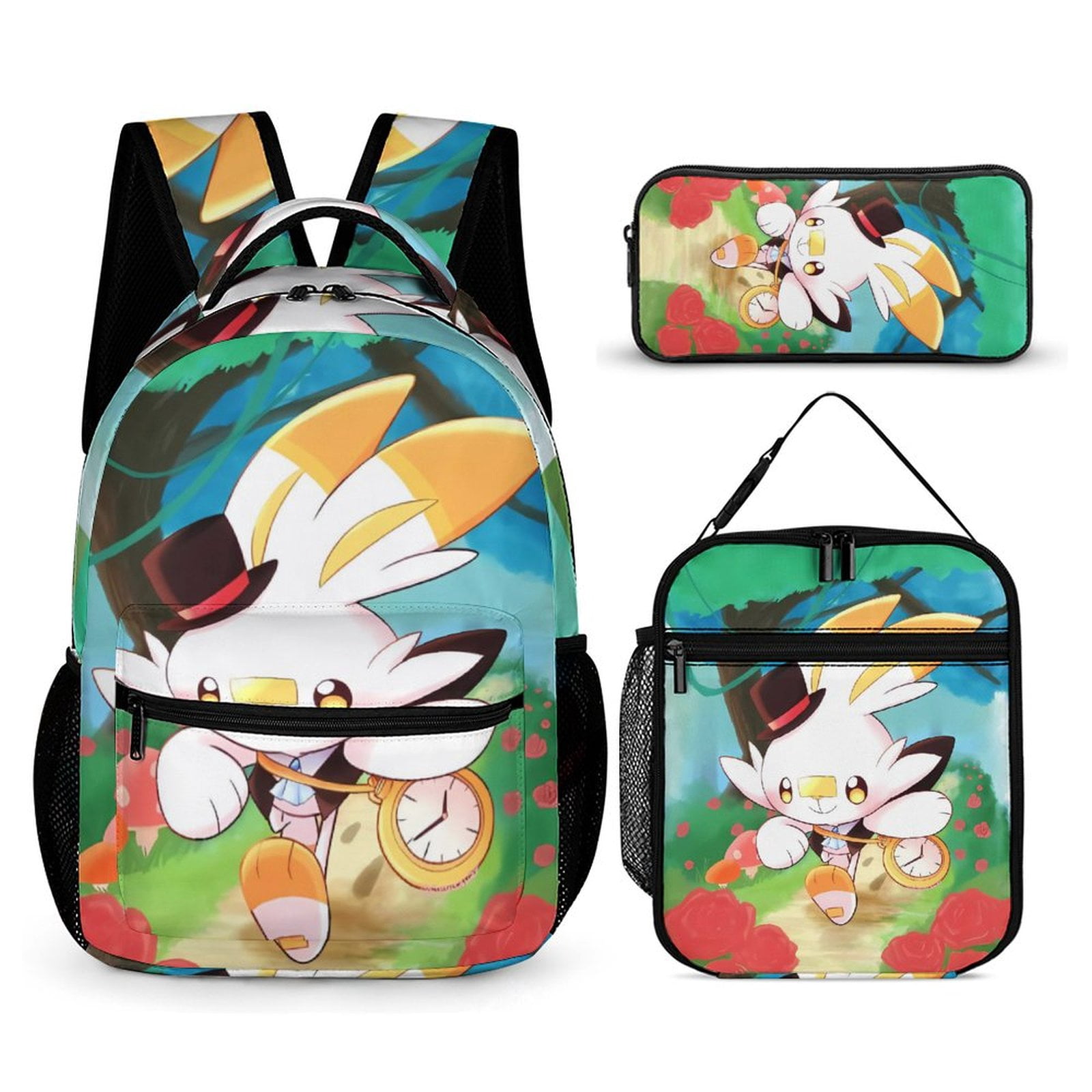 3pcs Poke-Mon_Bunny Backpack Set, Multi-functional Laptop Bag 17in ...