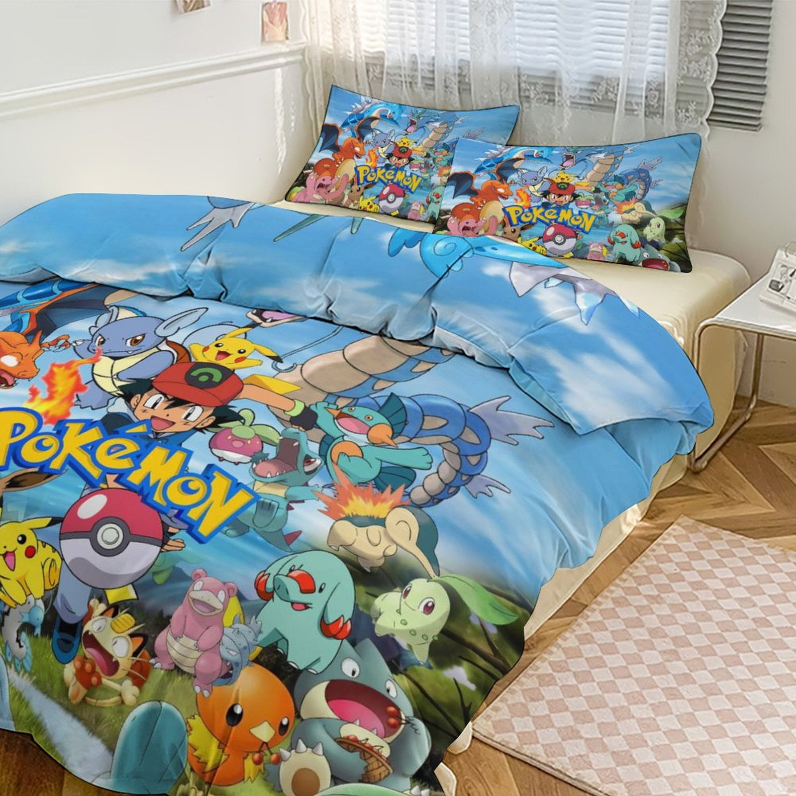 3pcs Pokemon Cartoon Bedding Set, Lovely Microfiber Comforter Cover ...