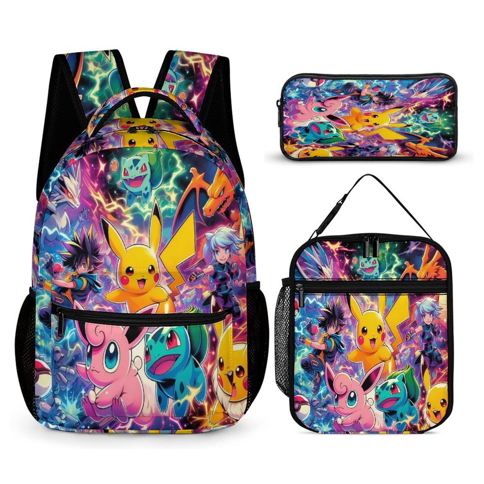 3pcs Pokemon_Pika Backpack Set, Multi-functional Laptop Bag 17in Water ...