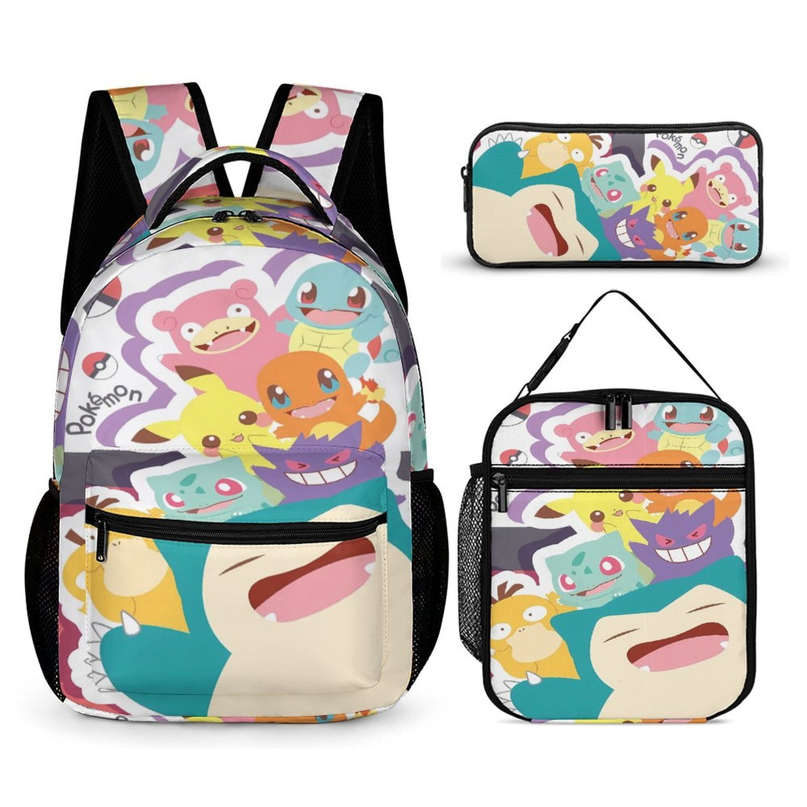 3pcs Pokemon_Pika-chu Backpack Set, Large Capacity Double Backpack With ...