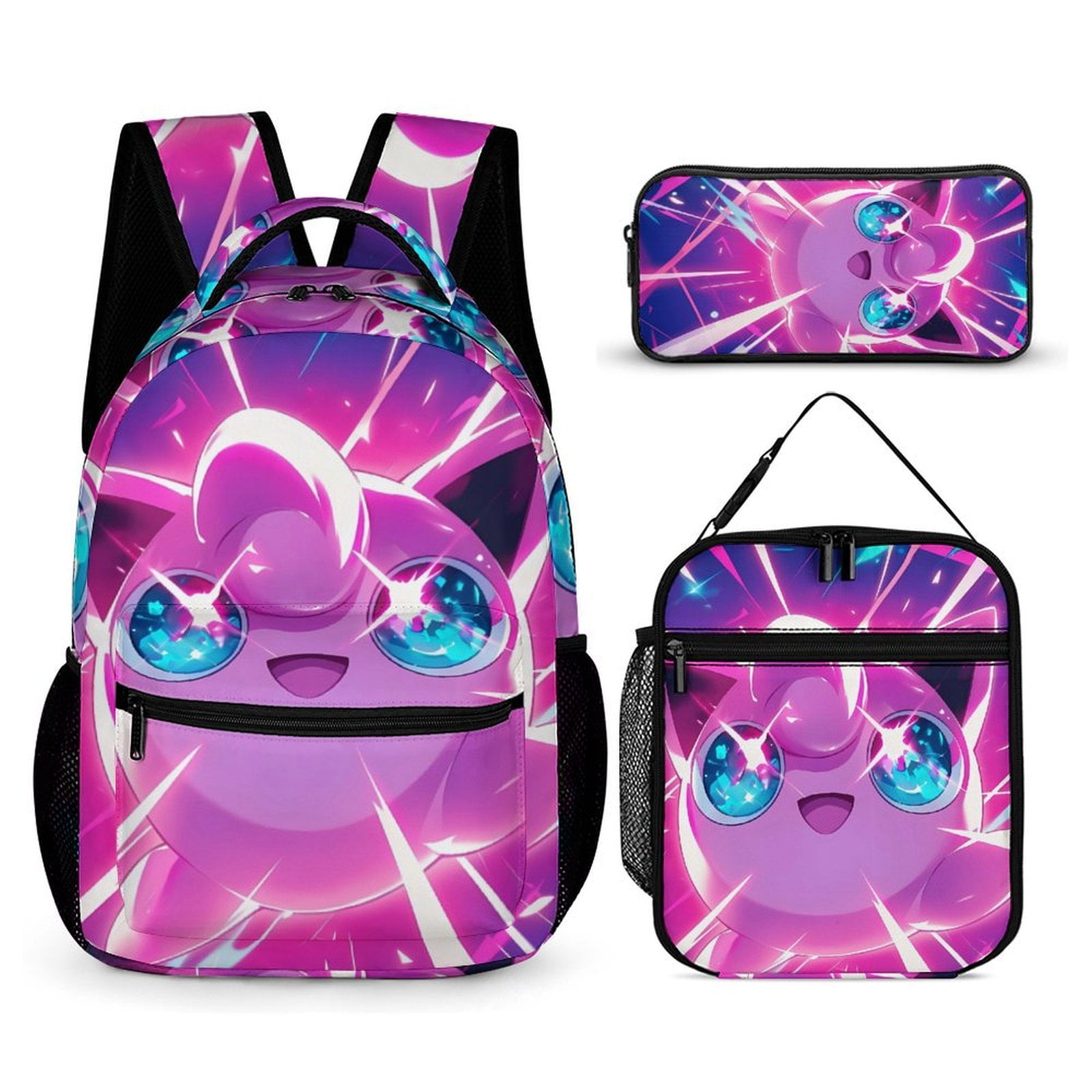 3pcs Pokemon_Pika-chu Backpack Set, Large Capacity Double Backpack With ...