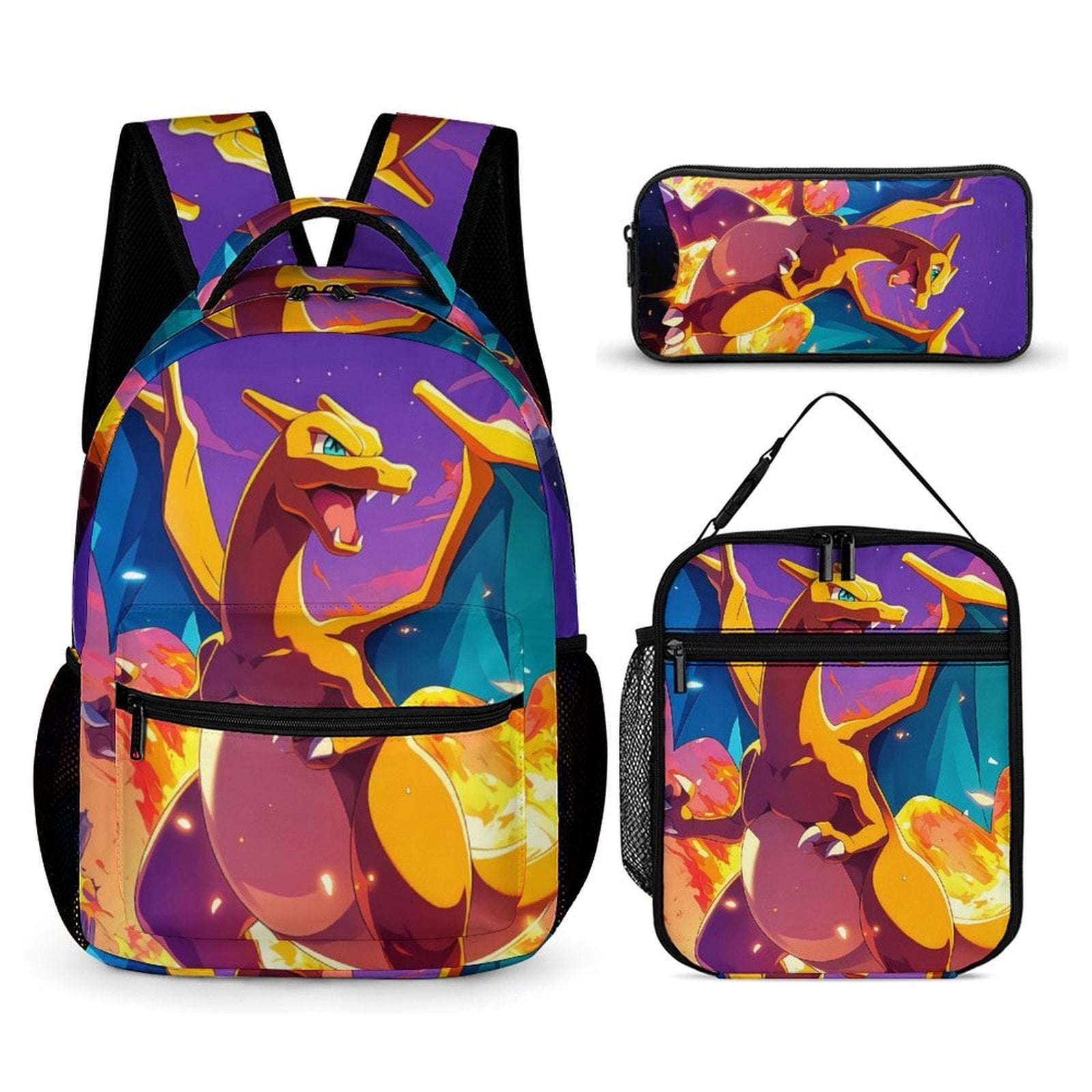 3pcs Pokemon_Pika-chu Backpack Set, Large Capacity Double Backpack With ...