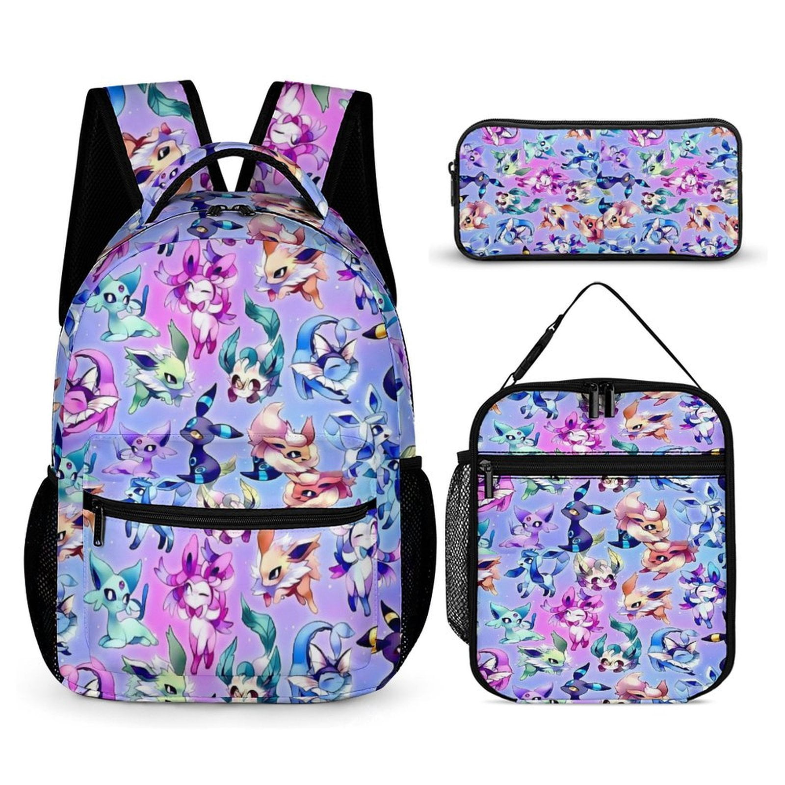 3pcs Pokemon_ee Backpack Set, Large Capacity Double Backpack With Lunch ...