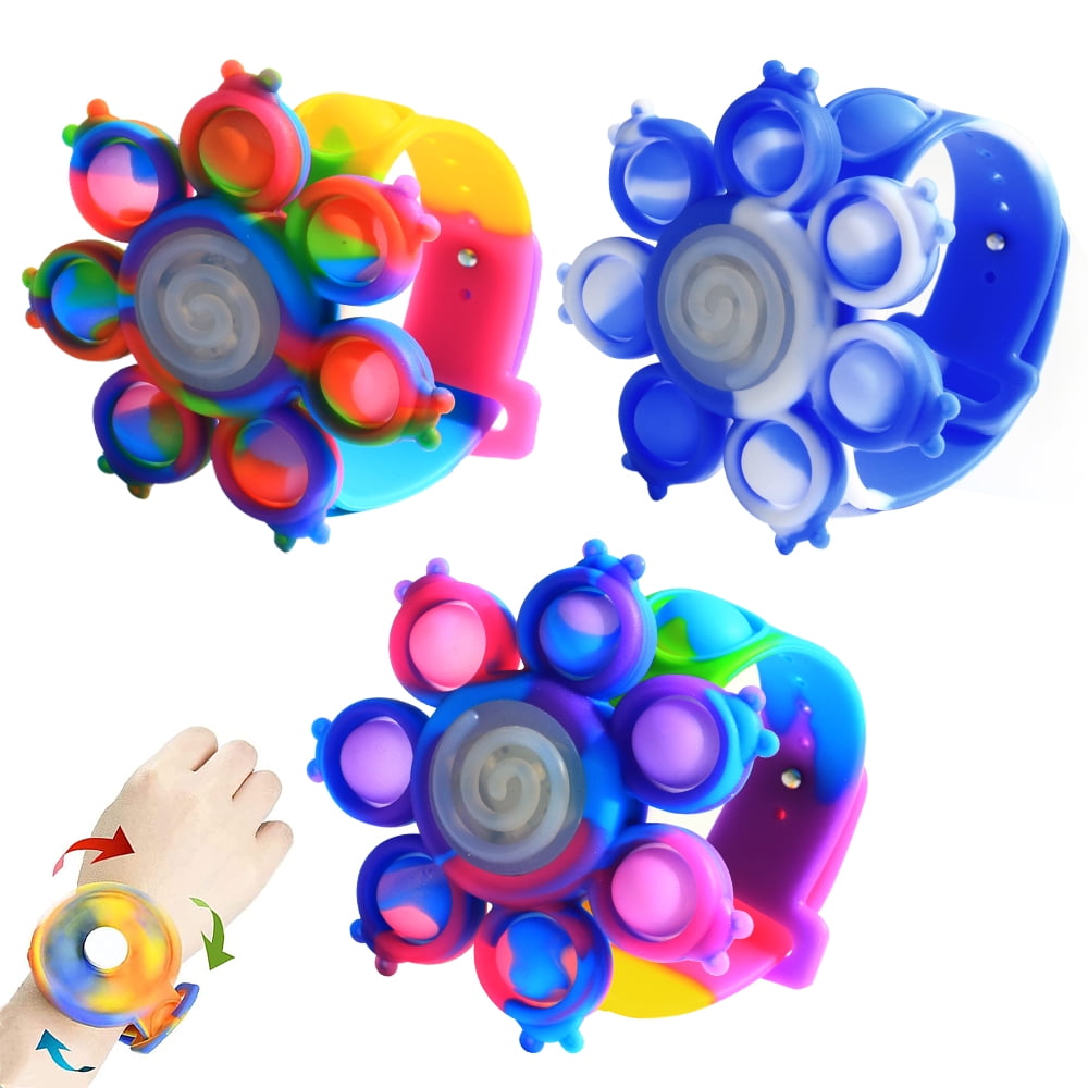3pcs Pop Spinner Watch With Light, Push Bubble Fidget Wristband Toys ...