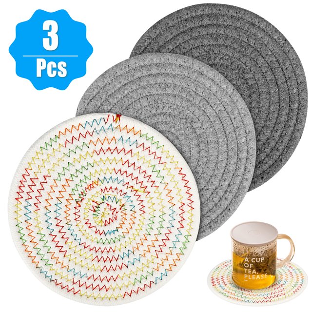3pcs Potholders Trivets Set, EEEkit 7inch Pure Cotton Thread Weave Hot ...