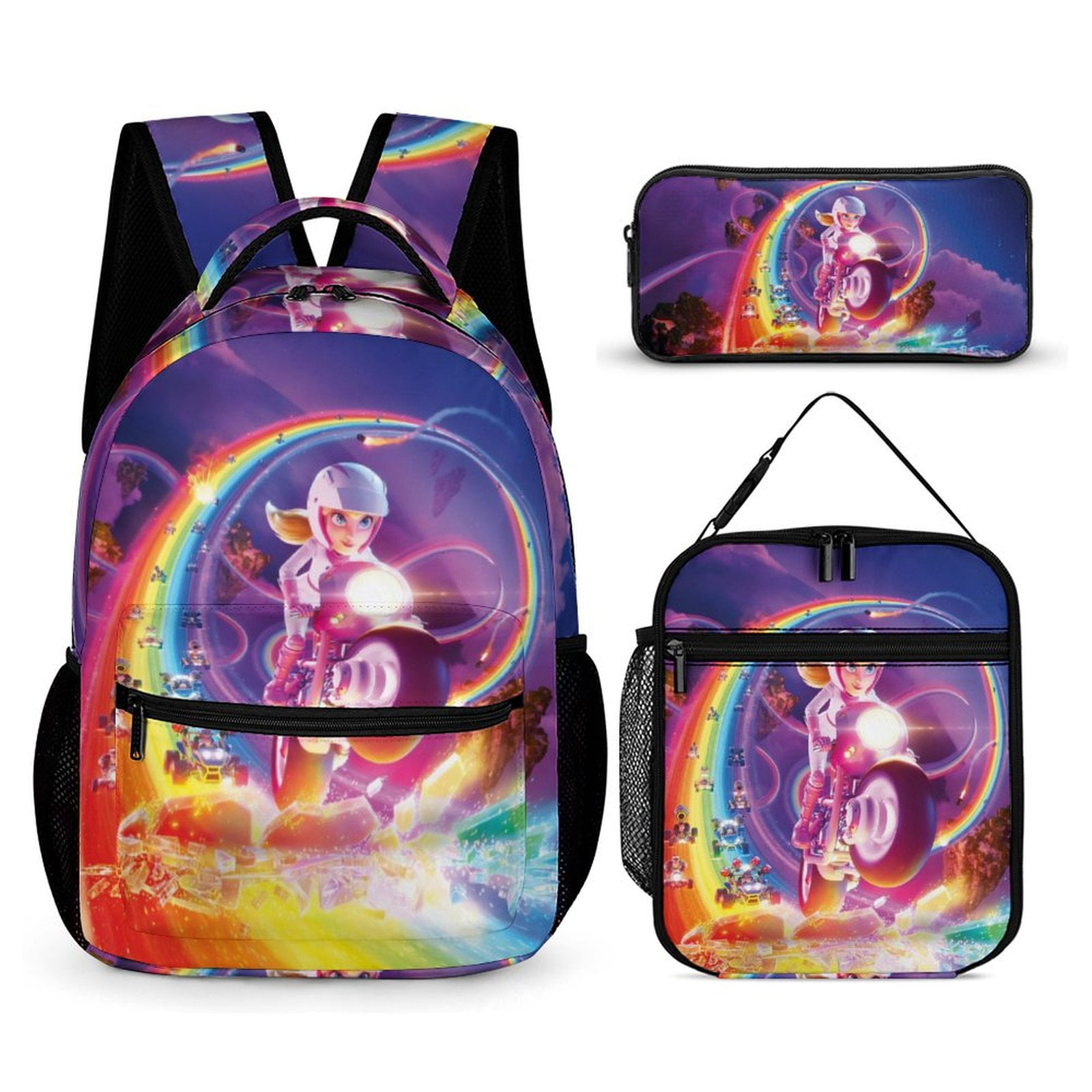 3pcs Princess Pea-ch Backpack Set, Multi-functional Laptop Bag 17in Water Resistant Travel ...