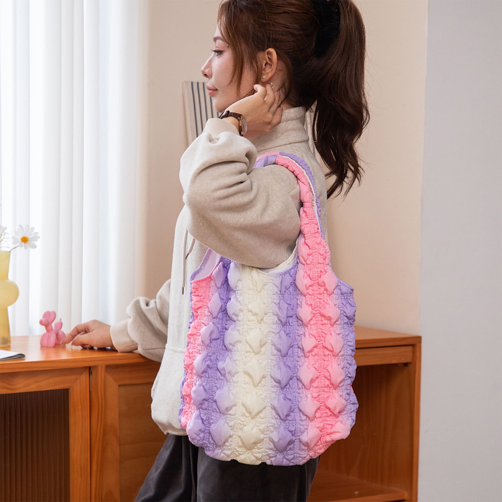 3pcs Puffer Tote Bag for Women Quilted Tote Bag Crossbody Carryall Bag ...