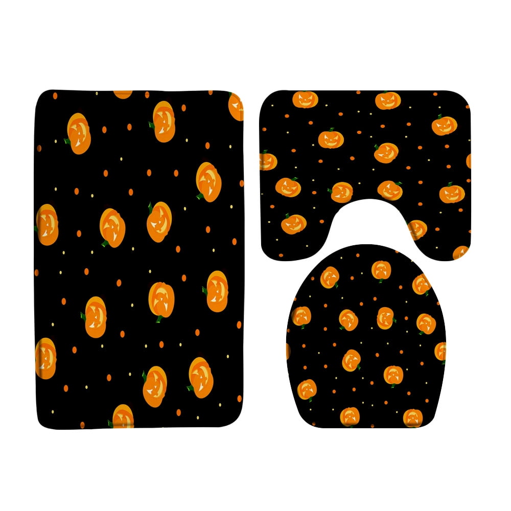 3pcs Pumpkin Bath Mat Set Autumn Leaves Holiday Bathroom Decor Rug ...
