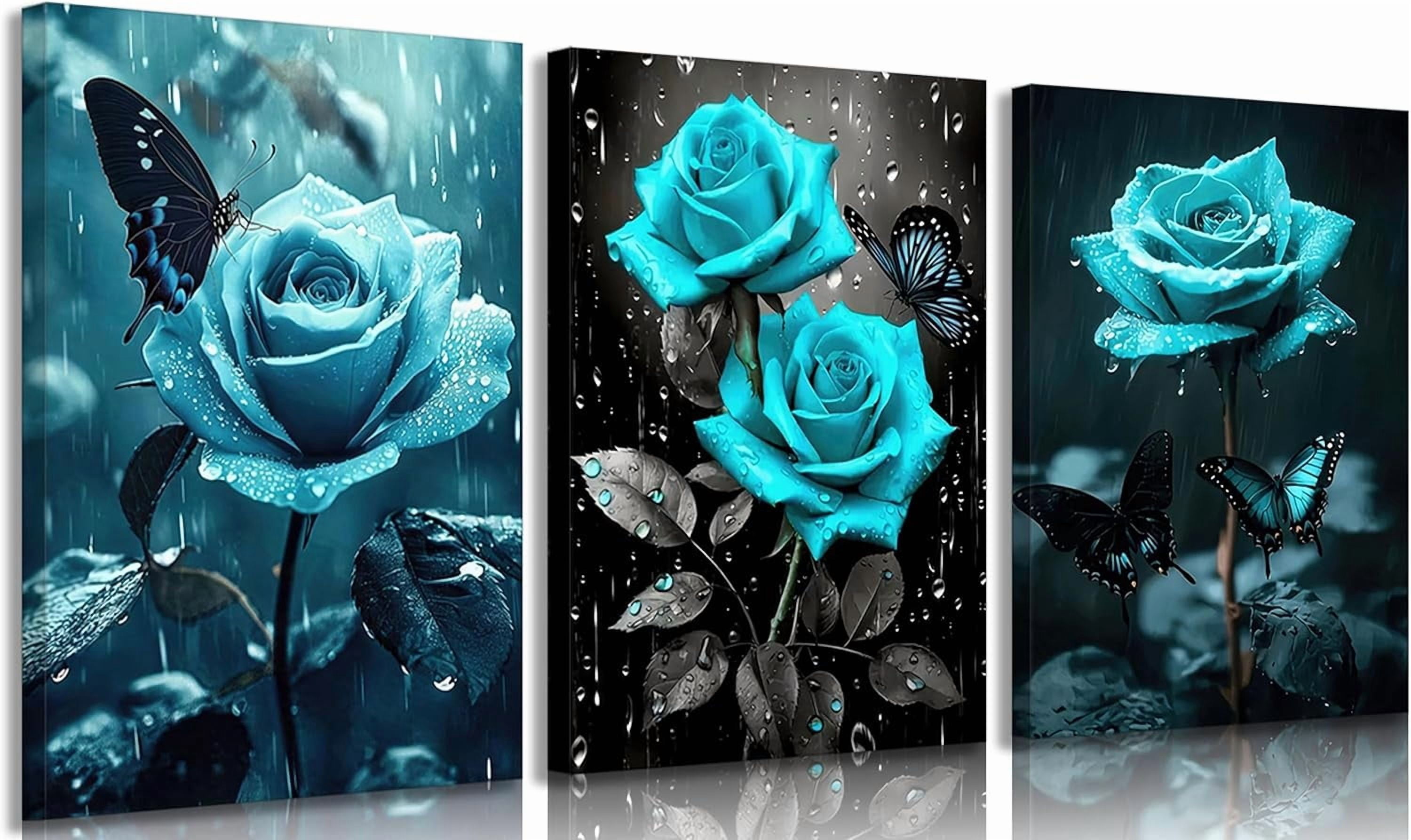 3pcs Purple Gold Rose Canvas Wall Art Abstract Rose Floral Pictures ...