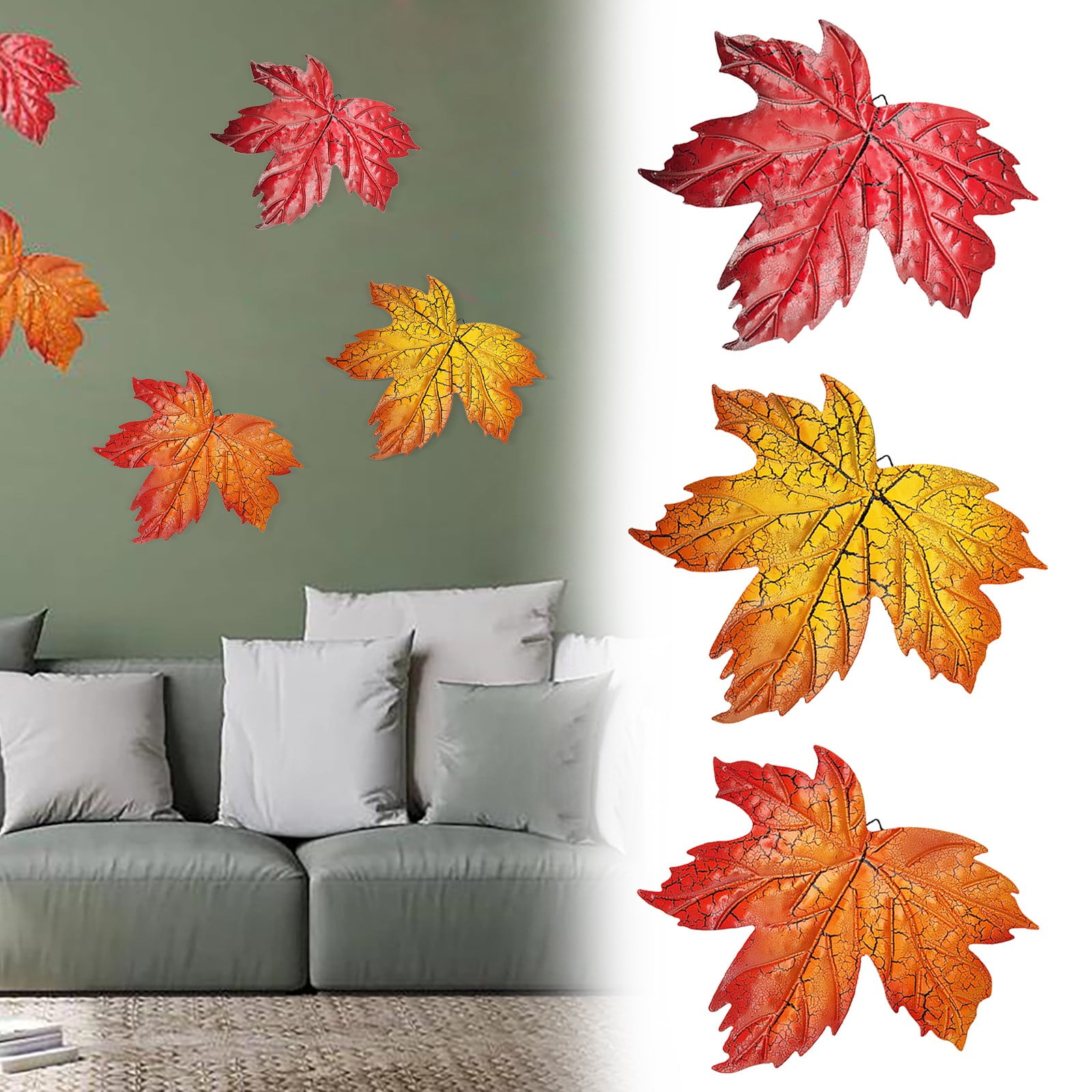 3pcs Realistic Metal Maple Leaf Wall Decoration Natural Maple Leaf ...